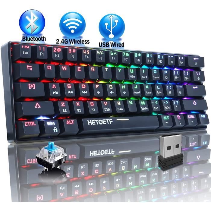 Clavier de Jeu mécanique à 61 Touches RGB rétroéclairé par LED 2.4G ...