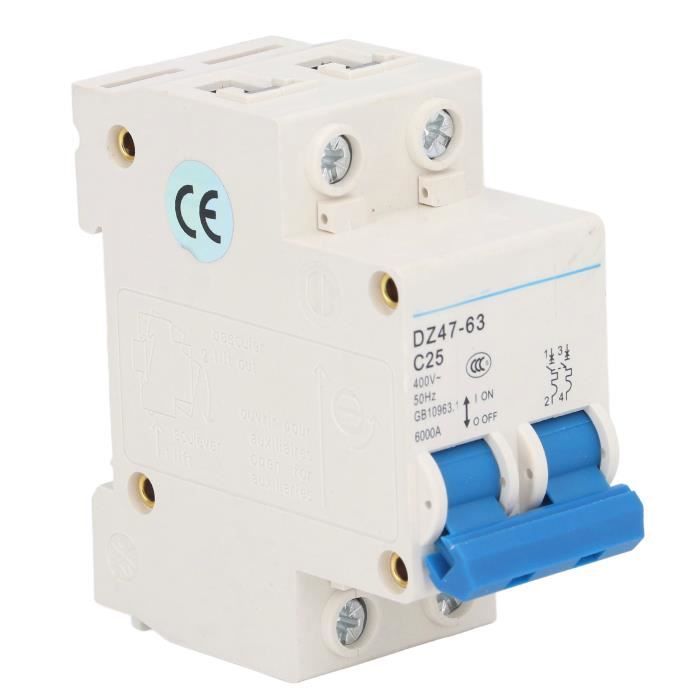 HURRISE Disjoncteur basse tension Disjoncteur miniature 2P 400V 25A Montage sur rail DIN ...