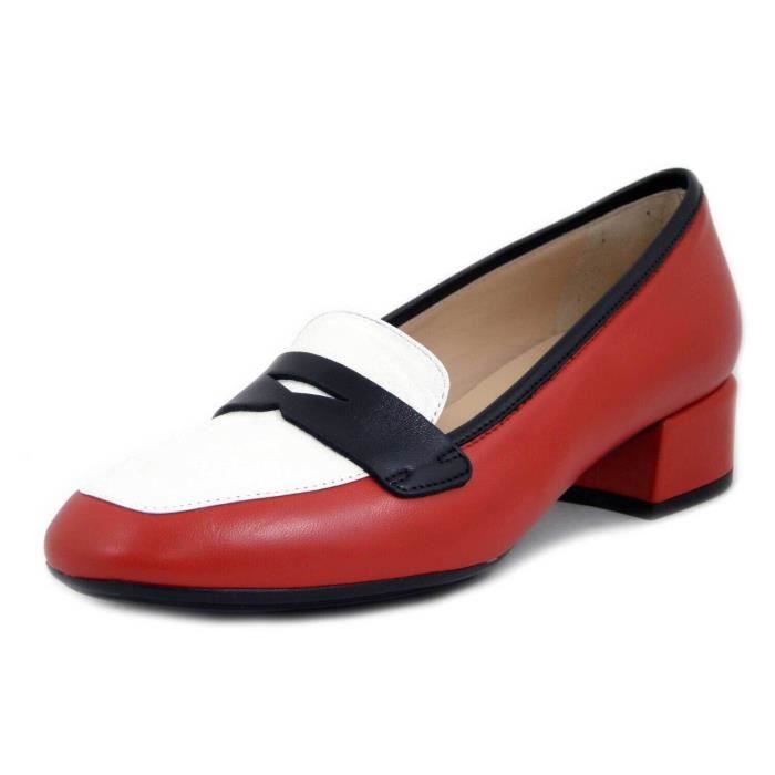 Mocassin Femme - OSVALDO PERICOLI - Cuir Souple Rouge-Blanc-Noir ...