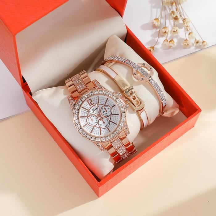 SHARPHY Coffret montre femme + bracelets – diamant luxe or rose ...