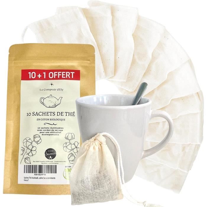 10+1 OFFERT Sachets Thé 8x6cm-Réutilisable-Vide-Cotoio-Filtre thé-Cordons-Mousseline-Infusion ...