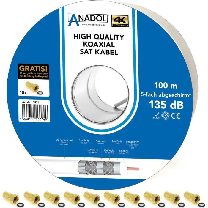 Câble coaxial anti-incendie avec 10 fiches F plaquées or 5 prises mâles ...