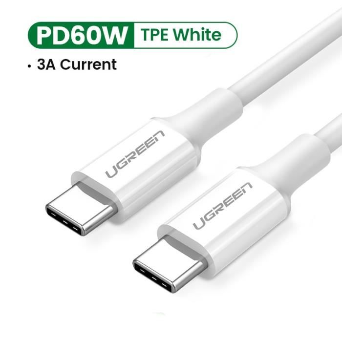 PD60W TPE White--1.5m -UGREEN USB Type C à Type C PD60W Câble De Recharge Rapide QC 4.0 pour ...