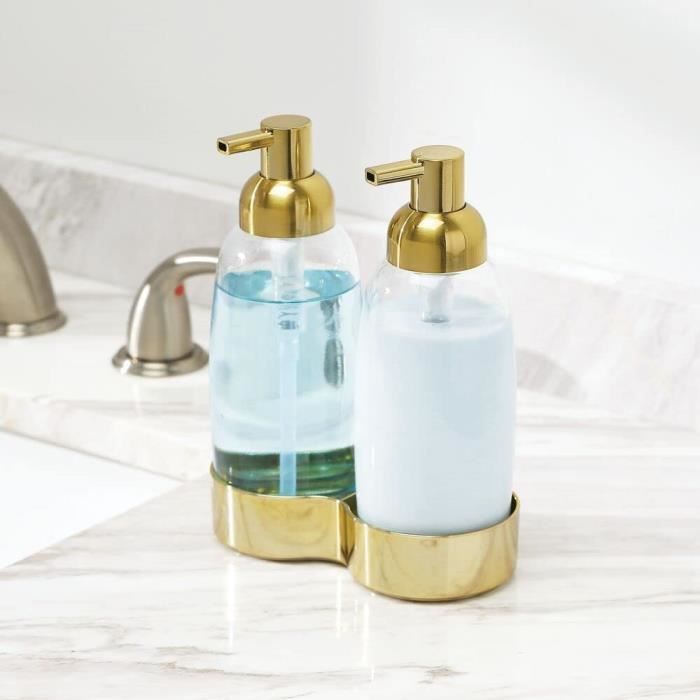 Double Distributeur de Savon – Pousse-Mousse Amovible en Verre et Acier ...