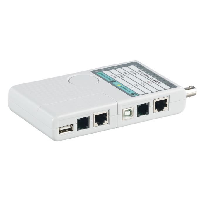 Testeur de câbles 4 en 1 - Universel - RJ-45, RJ-11, USB A+B, BNC ...