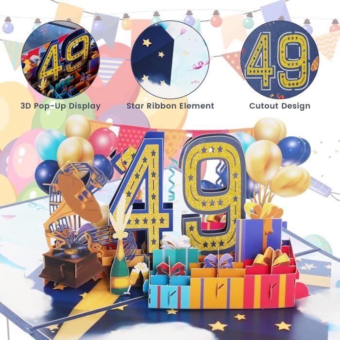Carte d'anniversaire 49 ans avec enveloppe, carte pop-up 3D, carte d ...