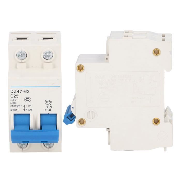 HURRISE Disjoncteur basse tension Disjoncteur miniature 2P 400V 25A Montage sur rail DIN ...