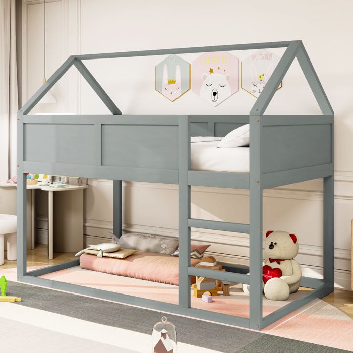 Lit Superposé Bas Enfant - MERAX - 90x200 cm - Bois Massif - Escalier ...