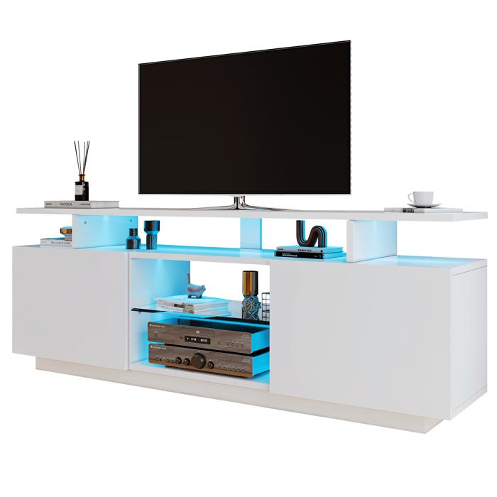 Meuble TV 140 x 35 x 55 cm - REDOM - avec éclairage LED RGB contrôlé ...
