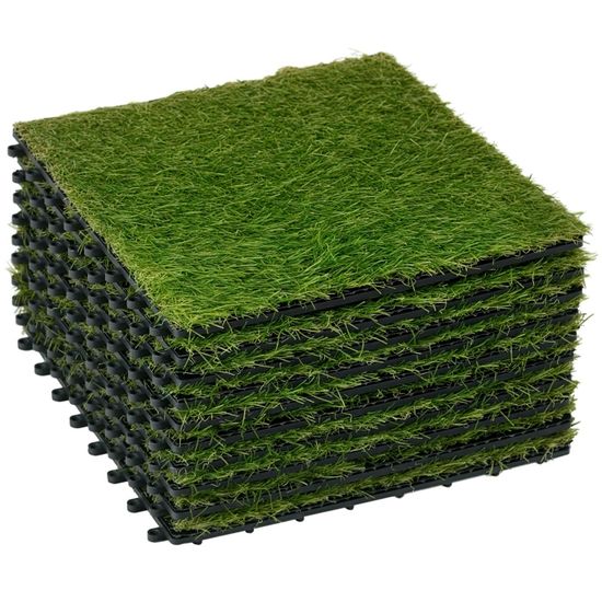 Gazon synthétique artificiel set de 10 dalles carreaux 30 x 30 cm épaisseur confort 3,5 cm à ...