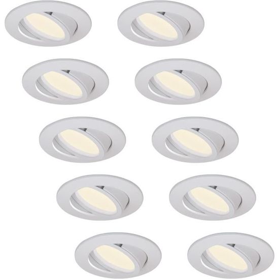 Lot De 10 Spot Encastrable Complete Orientable Blanc Avec Dimmable Ampoule Gu10 Module 5W 230V ...