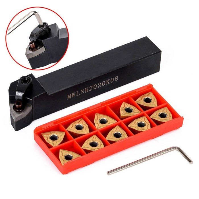 Porte - outils mwlnr2020k08 + 10 lames en carbure wnmg080404 + clé de tournage de tour ...