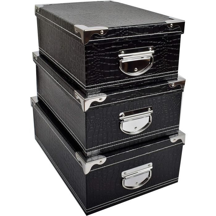 2J - Lot De 3 Boites De Rangement En Carton Noir Avec Couvercle, Angles ...
