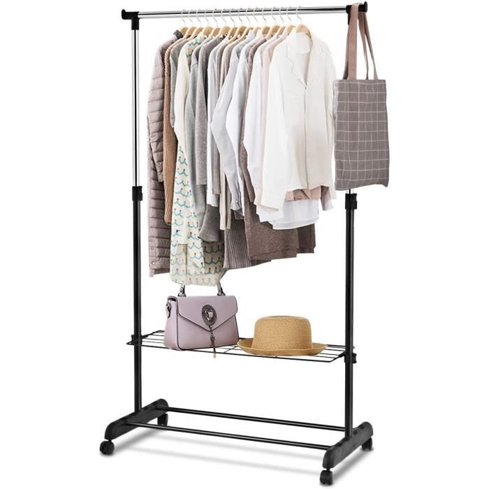 Portant à Vêtement 2 Etagères, Penderie Roulette avec Hauteur et ...