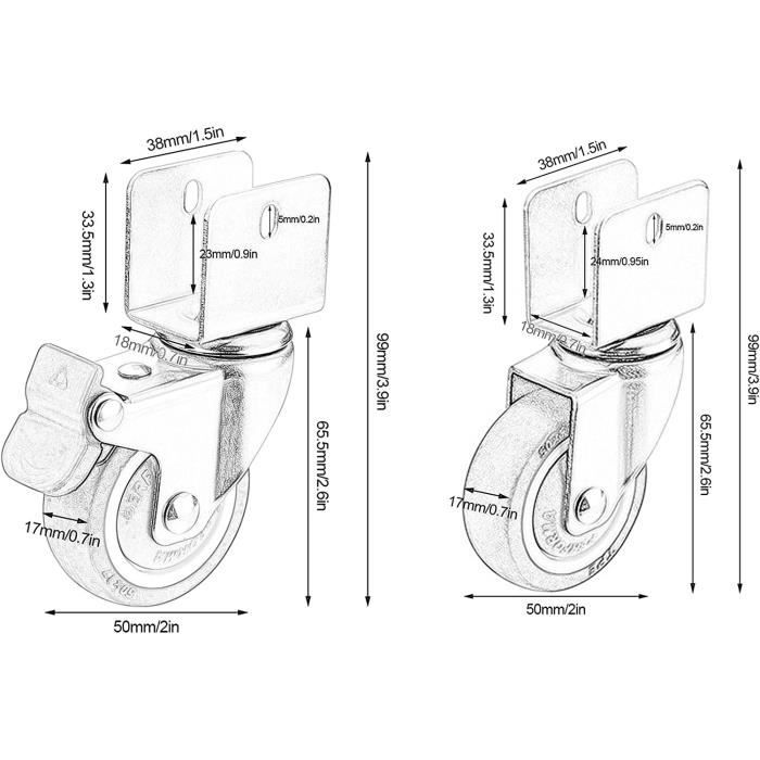 Roulettes Pivotantes,roulettes avec Freins,roulettes Métalliques X4 ...