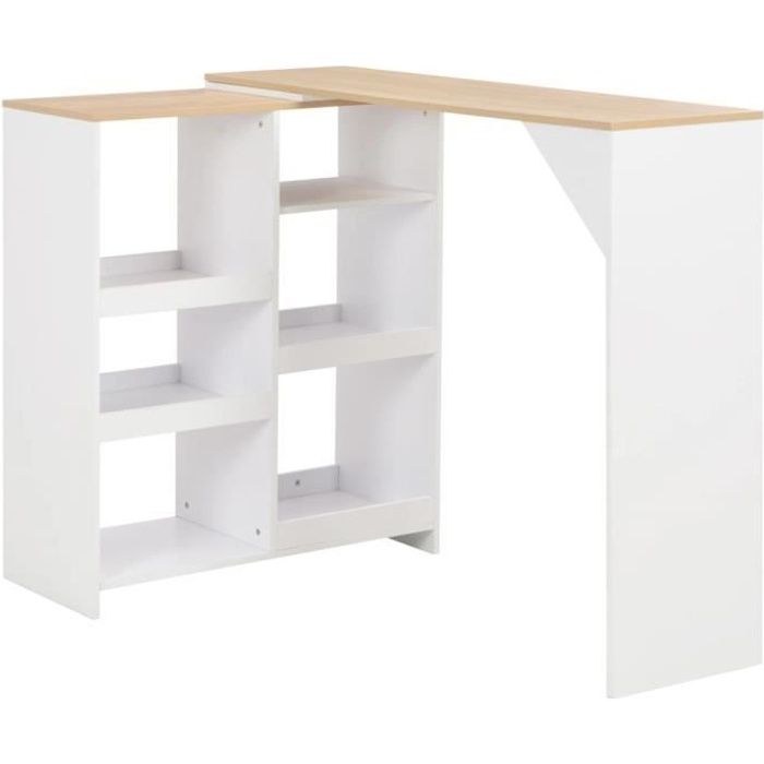 JNG Table de bar avec tablette amovible Blanc 138x39x110 cm AB280225 ...