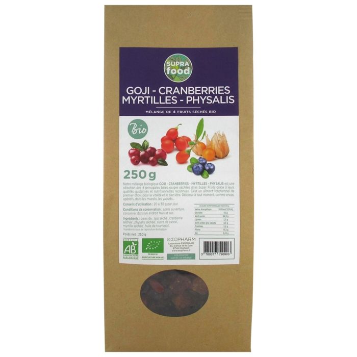Exopharm Supra Food Mélange Goji Cranberries Myrtille Physalis Bio 250g ...