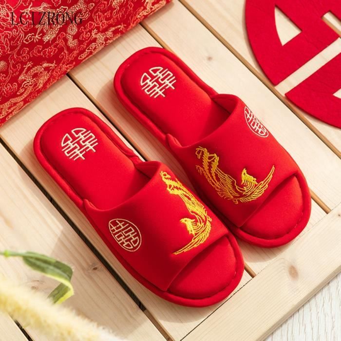 Chaussons,Pantoufles d'été Style chinois pour femmes, pour mariage, d ...