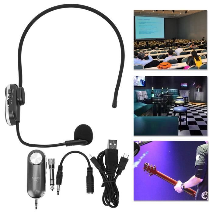Microphone, casque de microphone sans fil, rechargeable avec récepteur ...