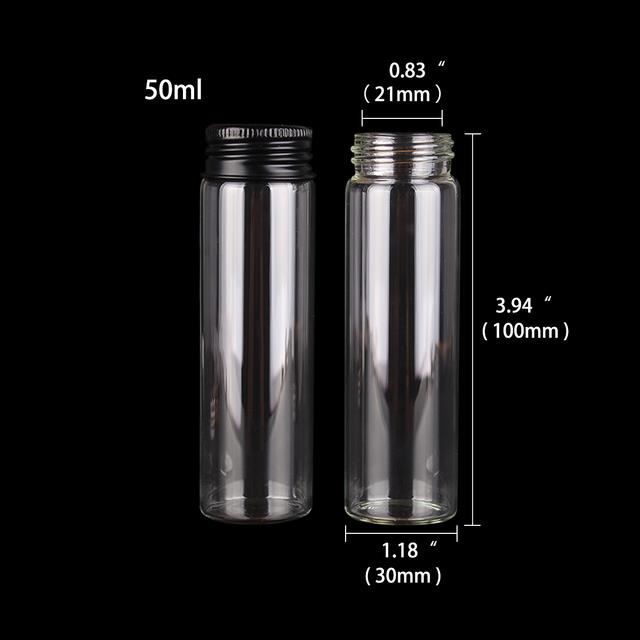 Bocal en verre,50ml--Bouteilles En Verre Avec Bouchons En Aluminium Noir, Bocaux À Épices ...