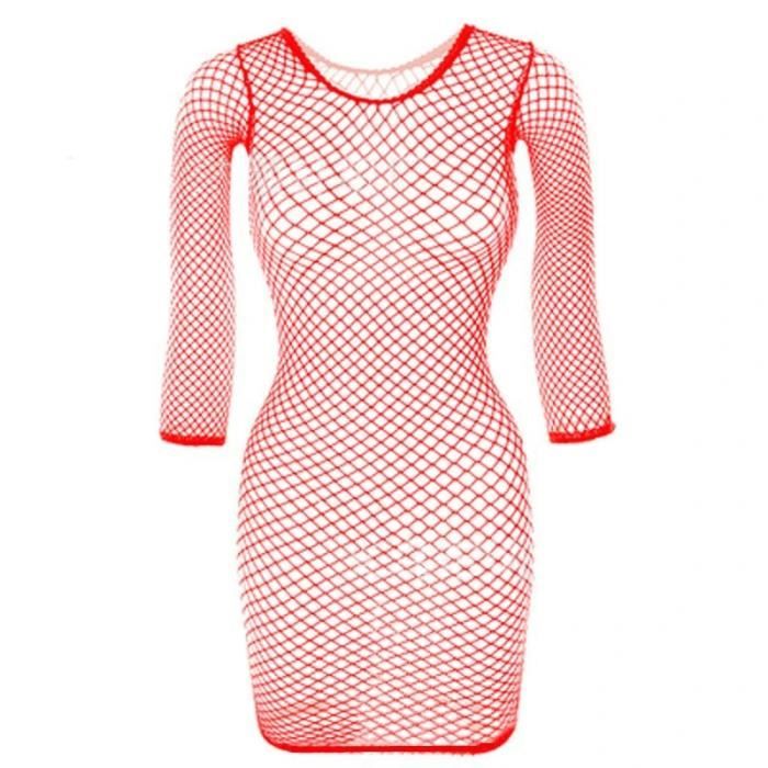 Robe De Nuit En Résille évidée à Manches Longues Pour Femmes Nuisette