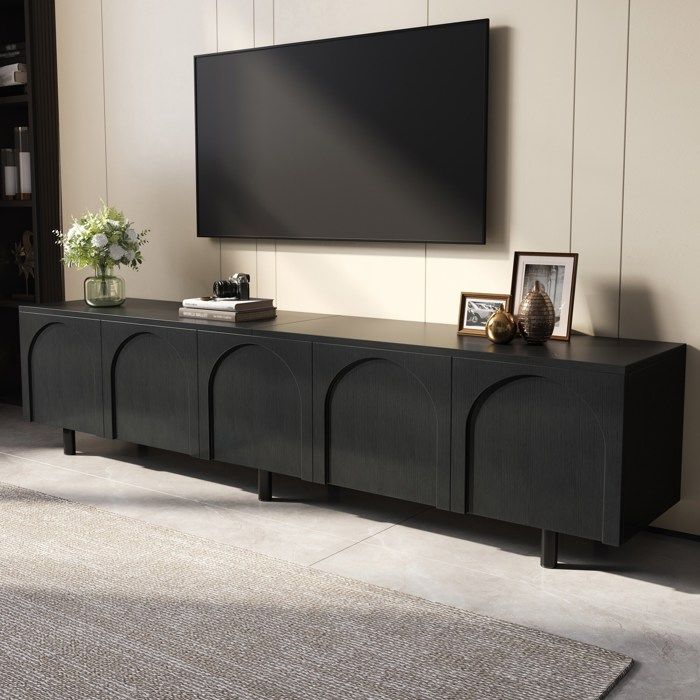 Meuble TV 180x38x45 cm, meuble TV bas, avec 5 portes à arcs, pieds en ...