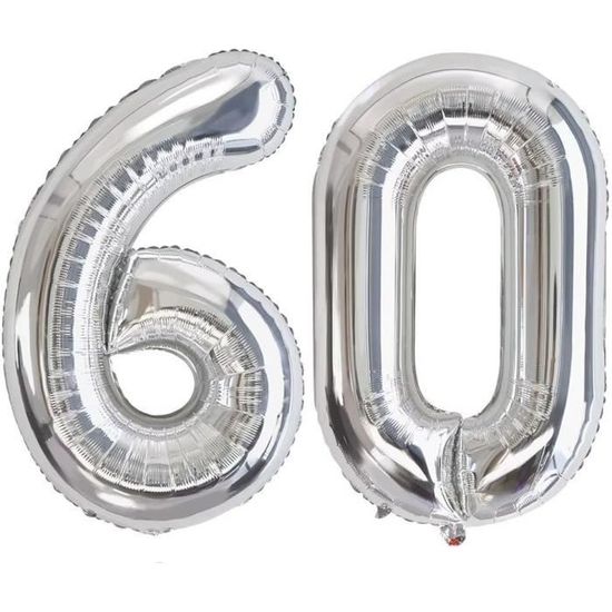 Géant Ballon Chiffre 101Cm Anniversaire 60 Argent, Ballon Numero 60 ...