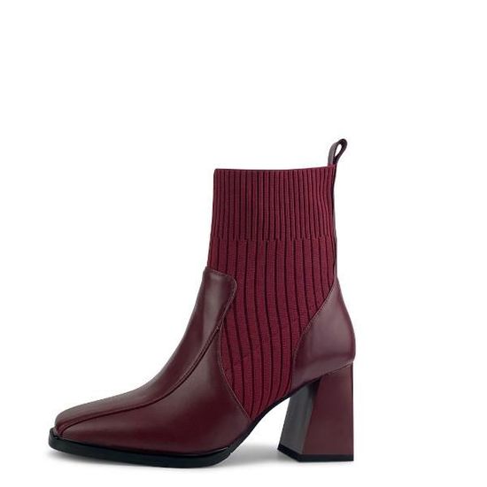 Bottines Femme - LAH DADISY - Viaryeg en Cuir - Rouge Vin - Talon Carré ...