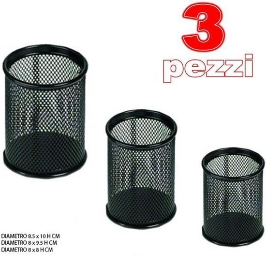 3 Portapenne Tondo Da Scrivania Metallo Rete Porta Penne Ufficio ...