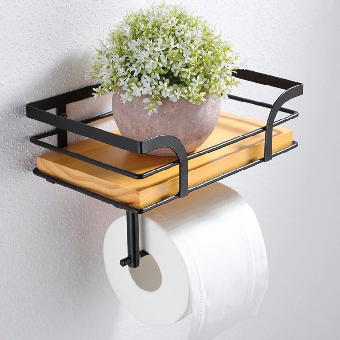 Porte-Rouleau De Papier Toilette Avec Étagère, Porte-Rouleau De Papier Toilette En Bois, Support ...