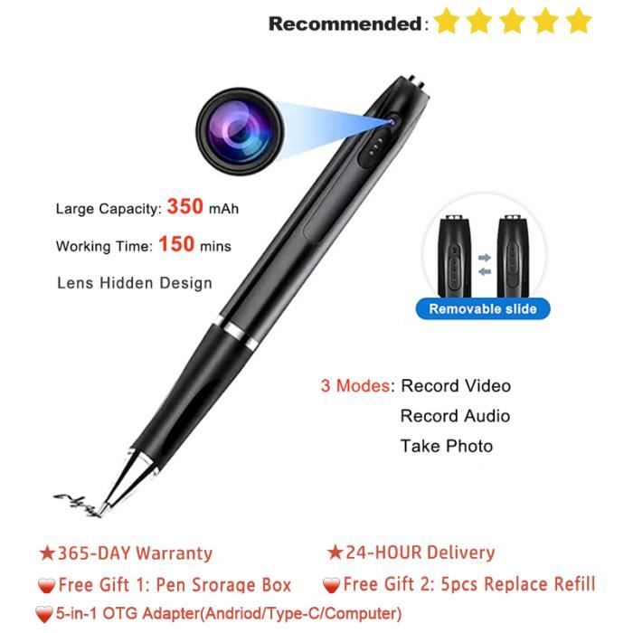 V8 PLUS 8 Go-Mini caméra stylo portable Full HD 1080P, micro caméscope ...