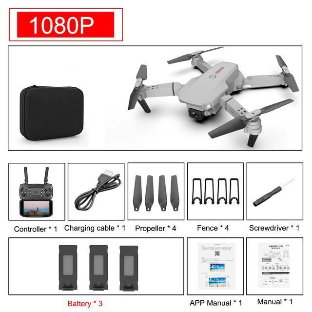 1080P 3BW - Mini Drone E88 Pro 4k avec double caméra WiFi FPV pliable ...