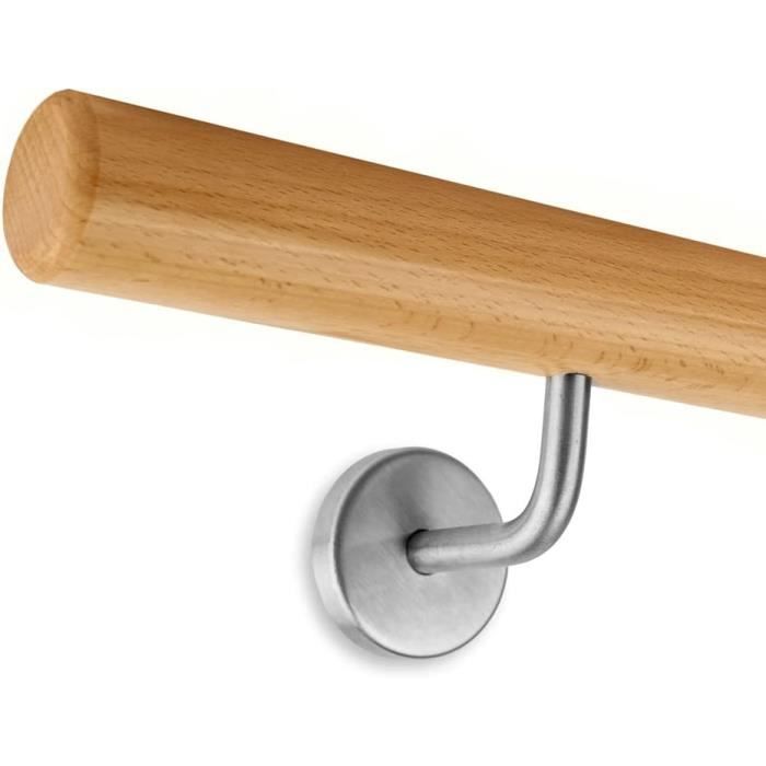 Set main courante ronde en hêtre verni avec 2 fixations en acier ...