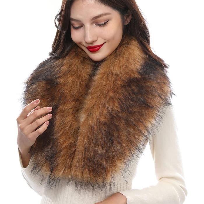 AJW-Echarpe Fausse Fourrure de Renard Dames Châle Col en Fourrure d ...