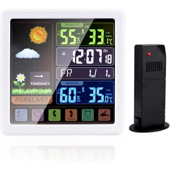 Station météo sans Fil LED avec capteur d'extérieur Horloge Humidité Mocome Maison Chambre à ...