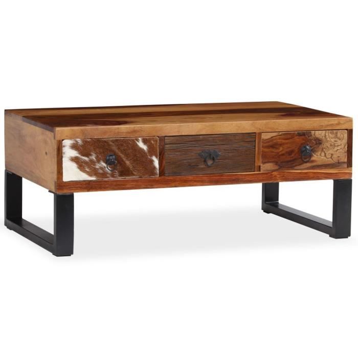 HOT•5432 Table basse style industriel Bois massif de Sesham 90x50x35 cm ...