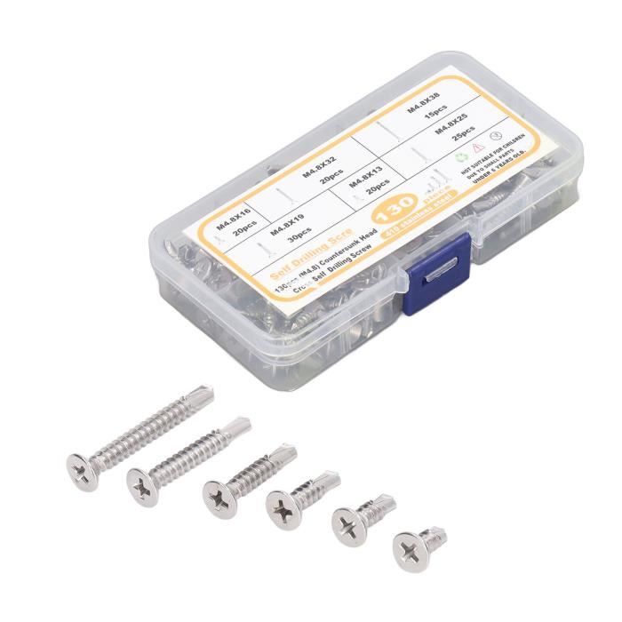 Vis cruciforme à tête plate - DUOKON - M4.8 - Acier inoxydable - 130 pièces - Auto-perceuses ...