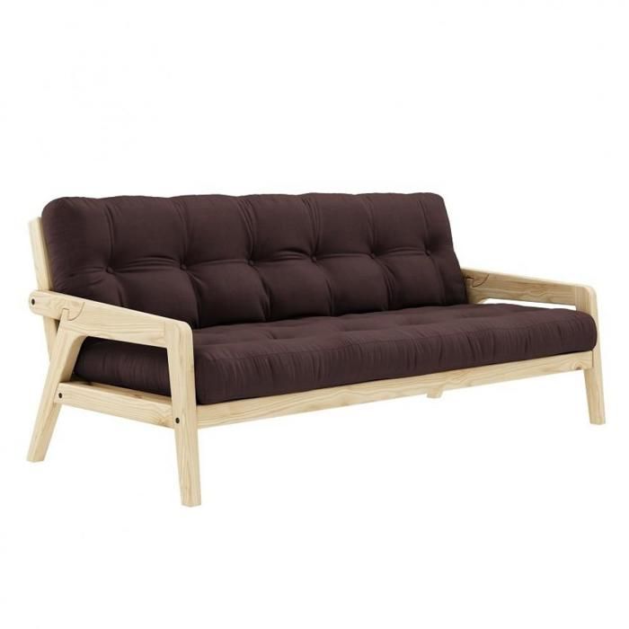 Canapé convertible futon GRAB pin naturel coloris marron couchage 130 ...