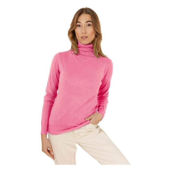 Ki & Love - Pull femme manches longues - Pull col roulé couleur rose ...