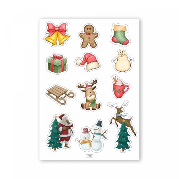 Planche A4 de stickers étiquette Noël cadeau autocollant adhésif – F83 ...