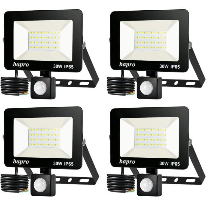 4 Pack 30W Projecteur Led Extérieur Détecteur De Mouvement, 3000Lm Eclairage Extérieur Avec ...