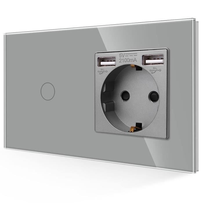 Prise Usb Avec Interrupteur En Verre 16 A 3 En 1 Schuko Encastré Avec 2 ...