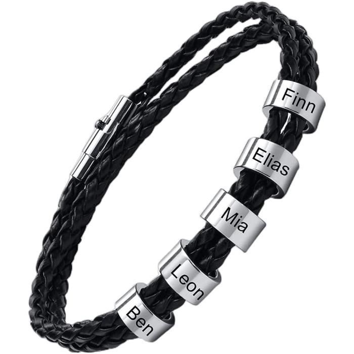 Personnalisé Homme Bracelets Cuir, Enfants Famille Amis Prenoms Gravure ...