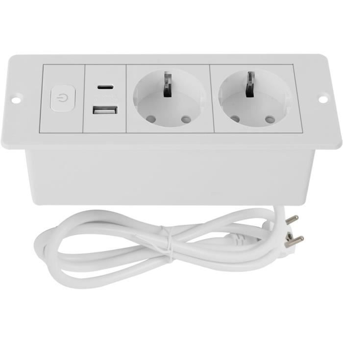 Multiprise rétractable avec 2 ports USB - Multiprise encastrée - 3 ...