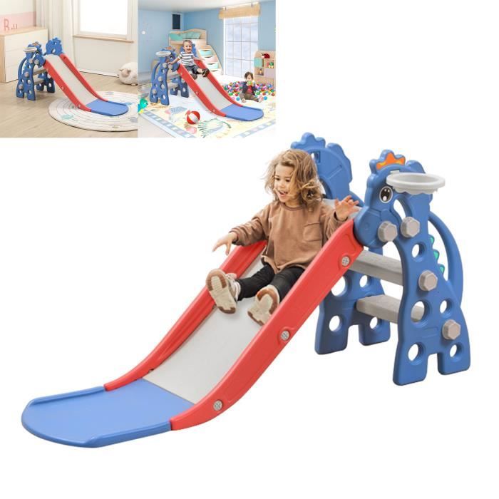 Toboggan Enfant 2 en 1 Glisse de 135cm avec Panier de Basket - XMTECH - Pliable - Aire de Jeux ...