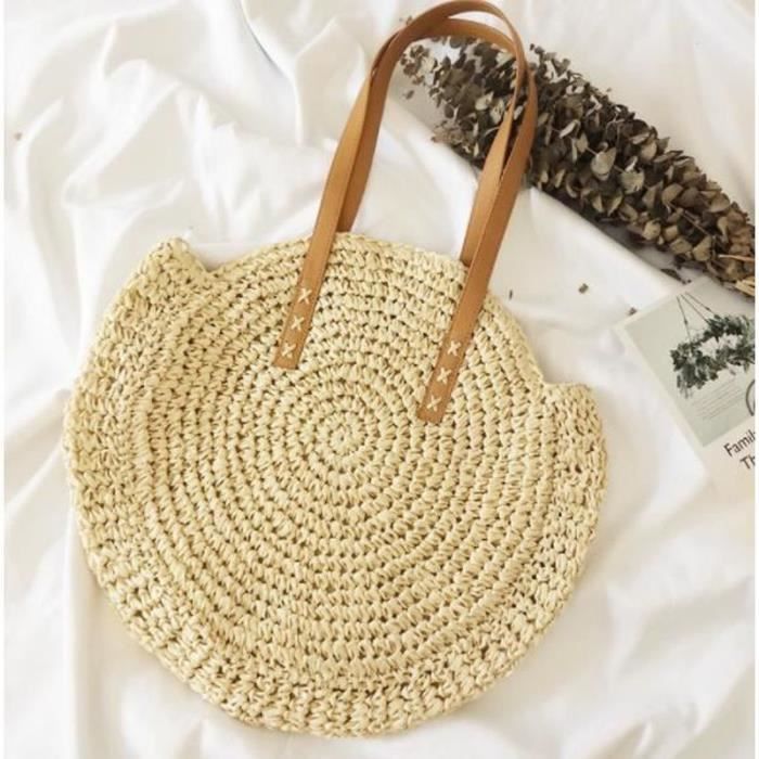 SU21303-Sac De Paille Rond, Sac à Main en Paille Tissée à la Mode, Sac ...