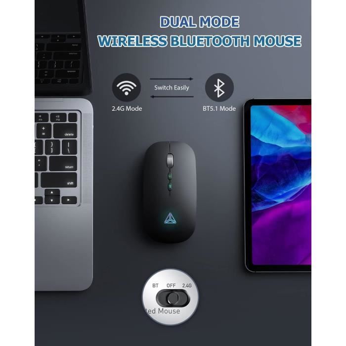 Souris Bluetooth, Souris Sans Fil Bluetooth (Bt5.1+2.4G Usb ...