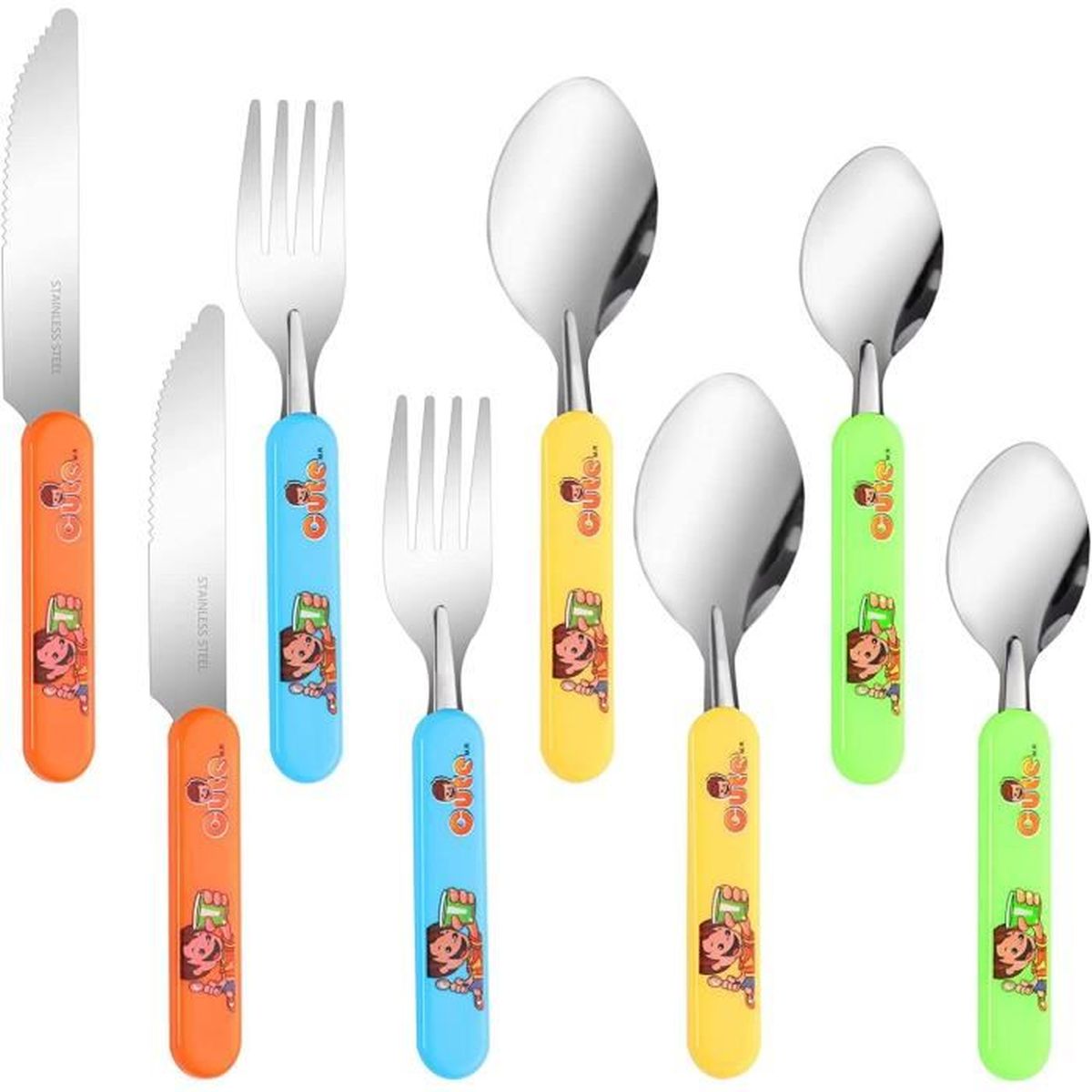 Couverts Enfant en INOX 8 PCS, Ensemble de Couvert Bebe Fourchettes ...