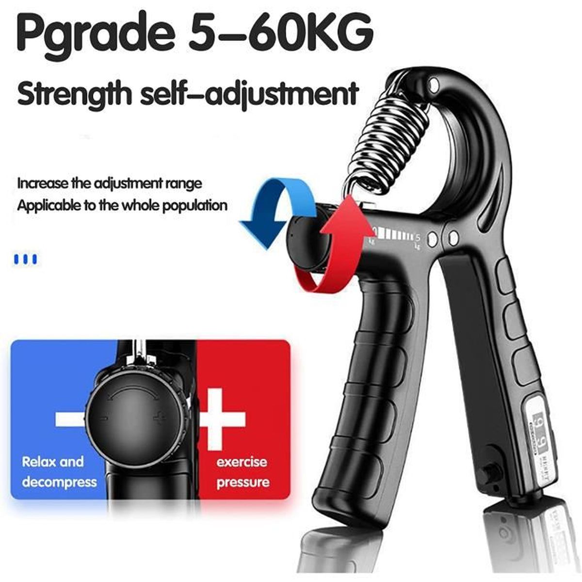 Hand Grip, Muscleur Main avec Comptage,5-60 kg Ajustable Comptage Pince ...