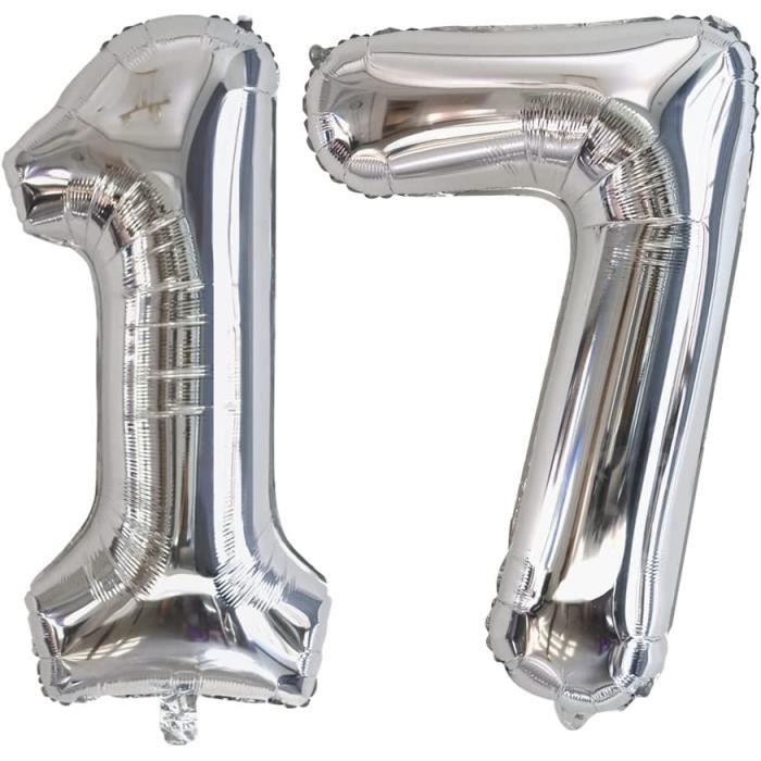 Xxl Ballon Chiffre 17 Argent,100Cm Ballon Numéro Decoration ...